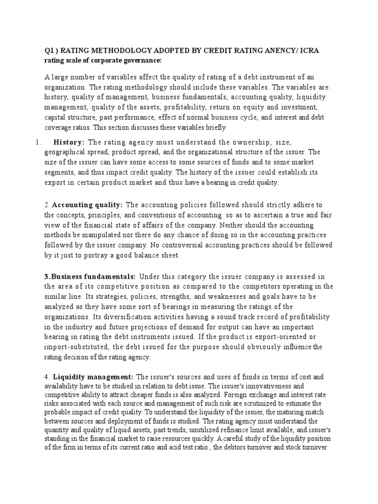 Q1) Rating Methodology Adopted by Credit Rating Anency/ Icra Rating ...