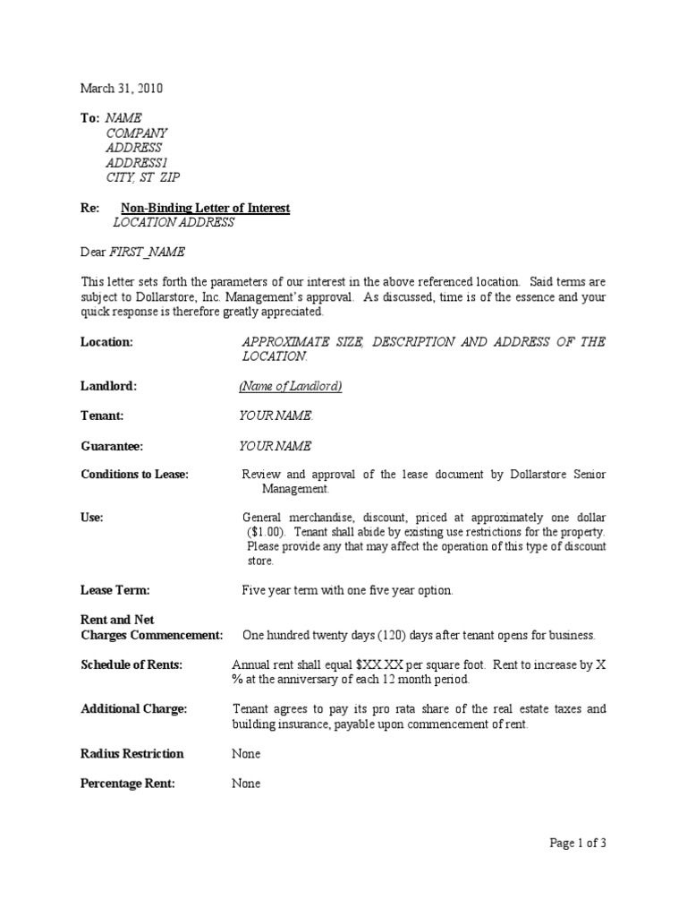 Combined Blank LOI 01 | PDF | Landlord | Lease