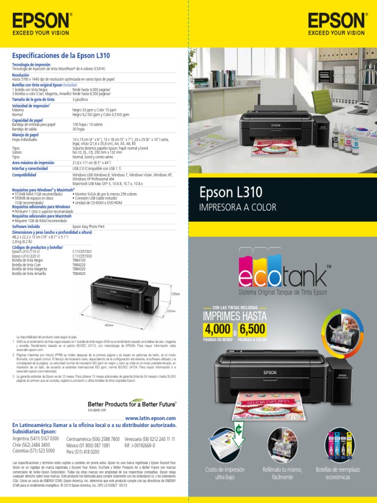 Epson l310 | PDF | Tinta | Impresora (Computación)