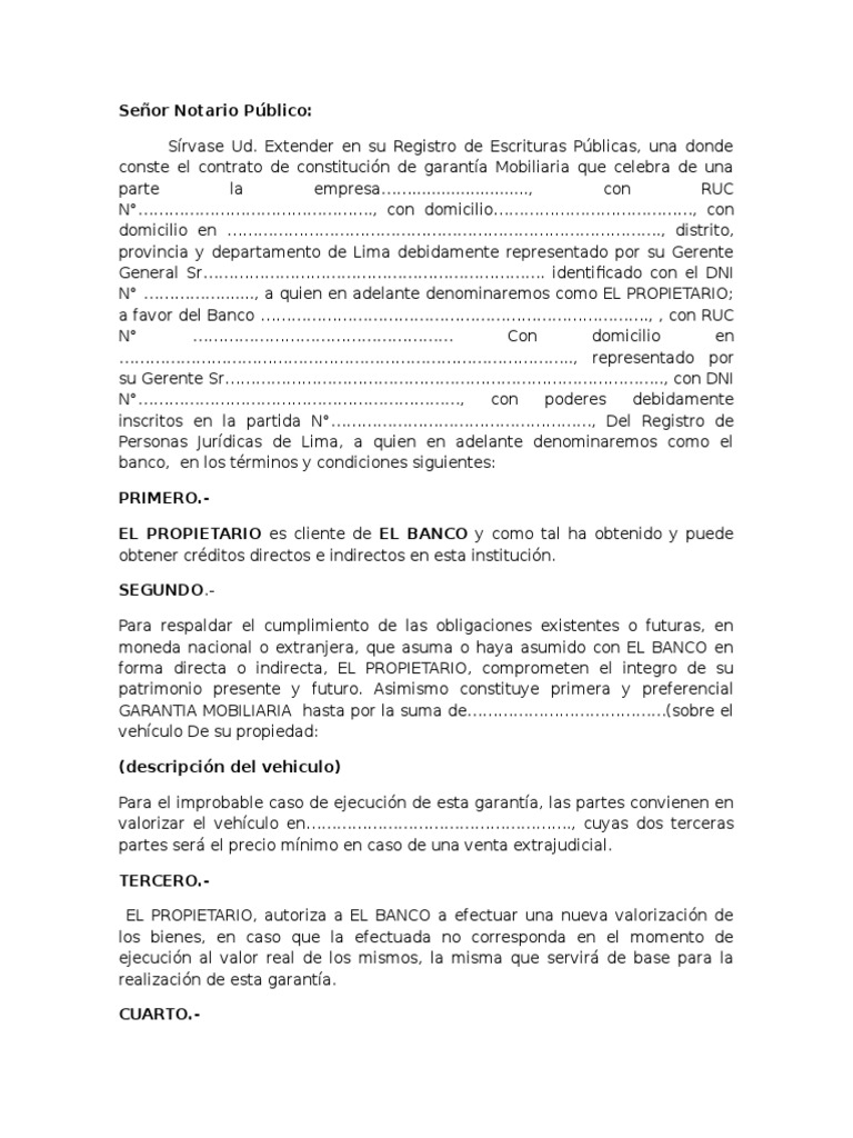 Contrato De Garantia Mobiliaria Pdf Pagos Hipoteca Comercial