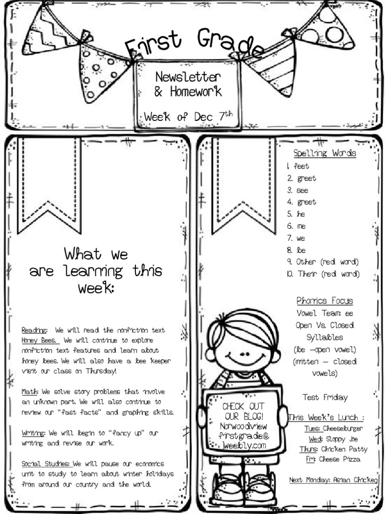Weekly Learning Overview for First Grade | PDF | Language Arts & Discipline