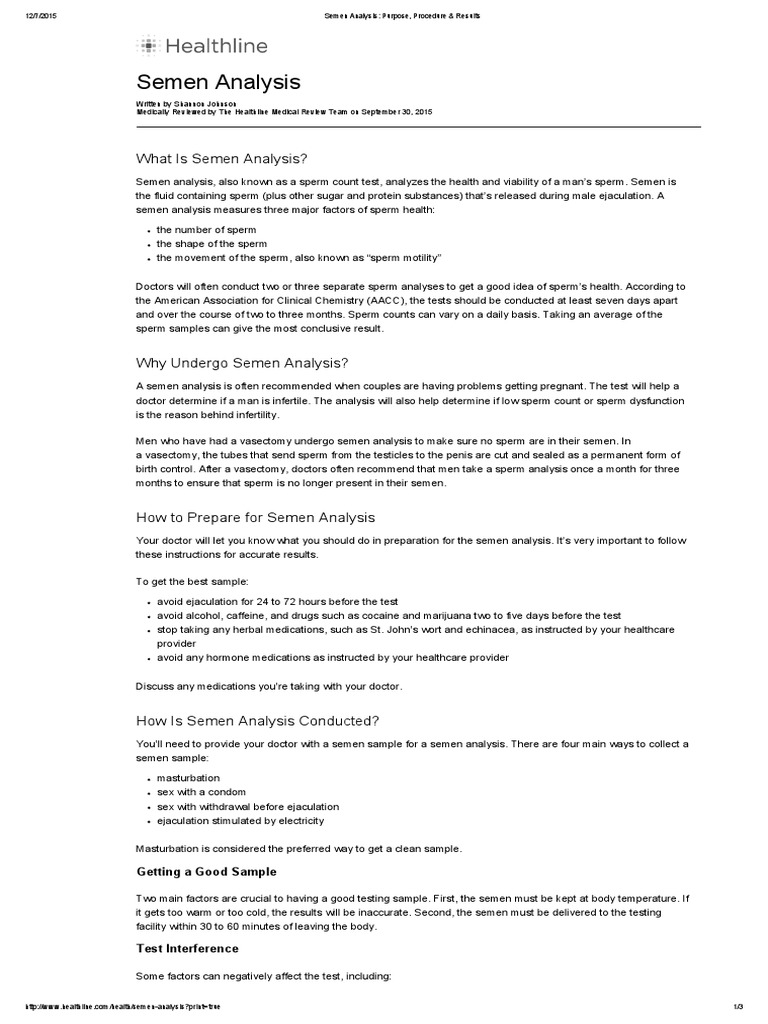 Semen Analysis_ Purpose, Procedure & Results | Semen | Sperm
