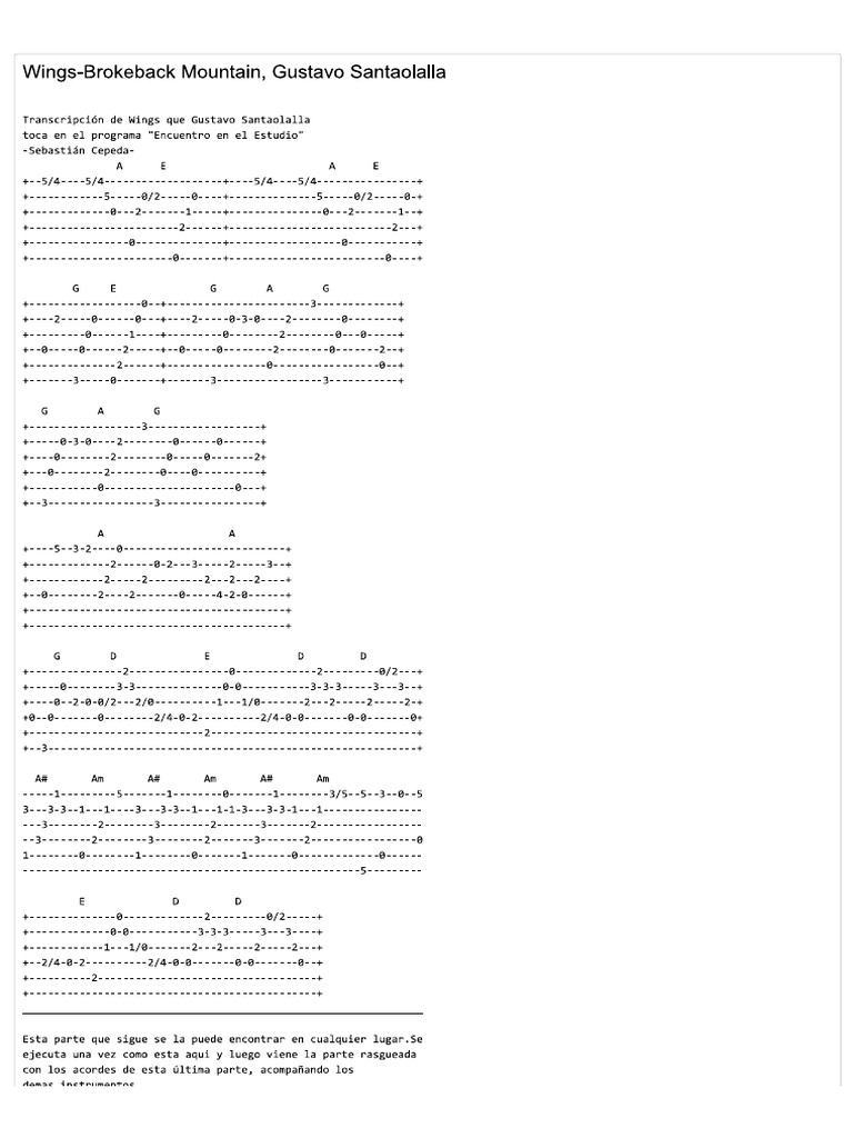 Wings-Brokeback Mountain Tablatura - Gustavo Santaolalla | PDF