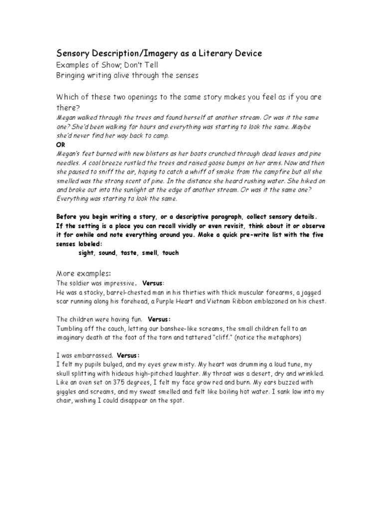 Sensory Description/Imagery As A Literary Device | PDF