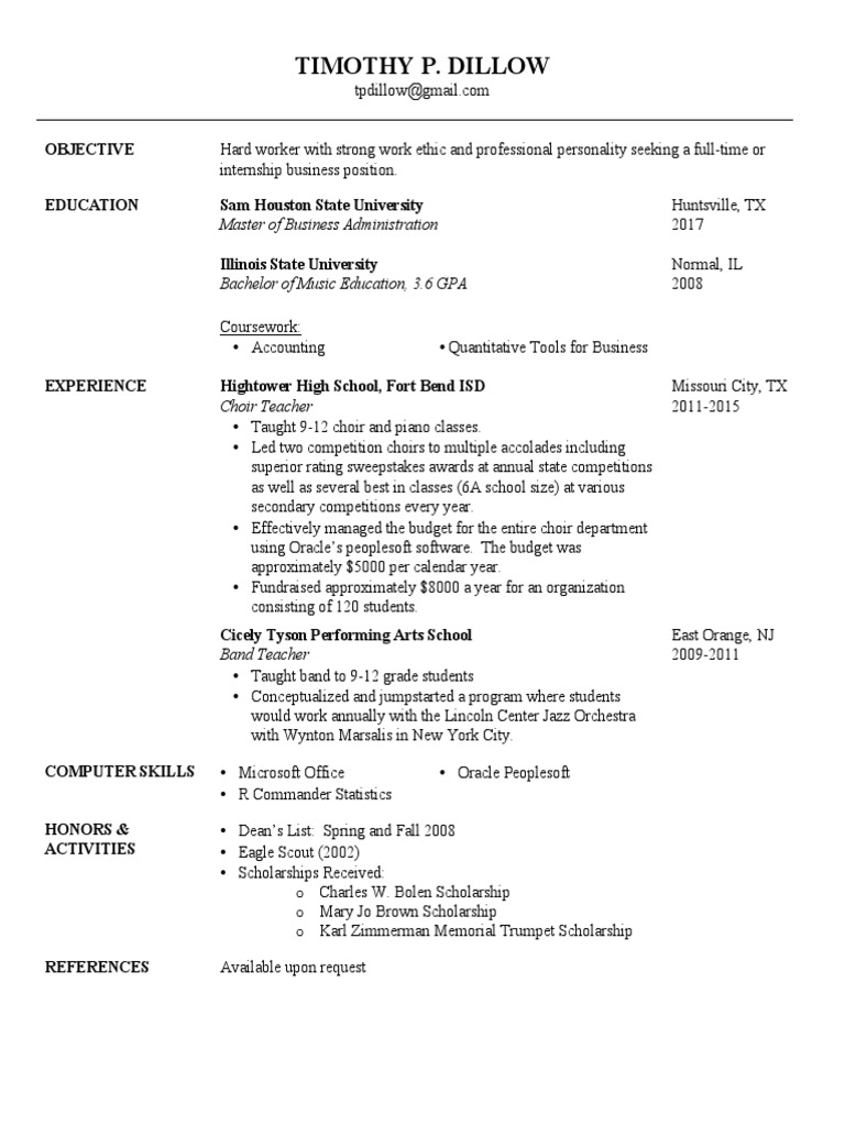 Timothy Dillow: Business & Music Educator | PDF