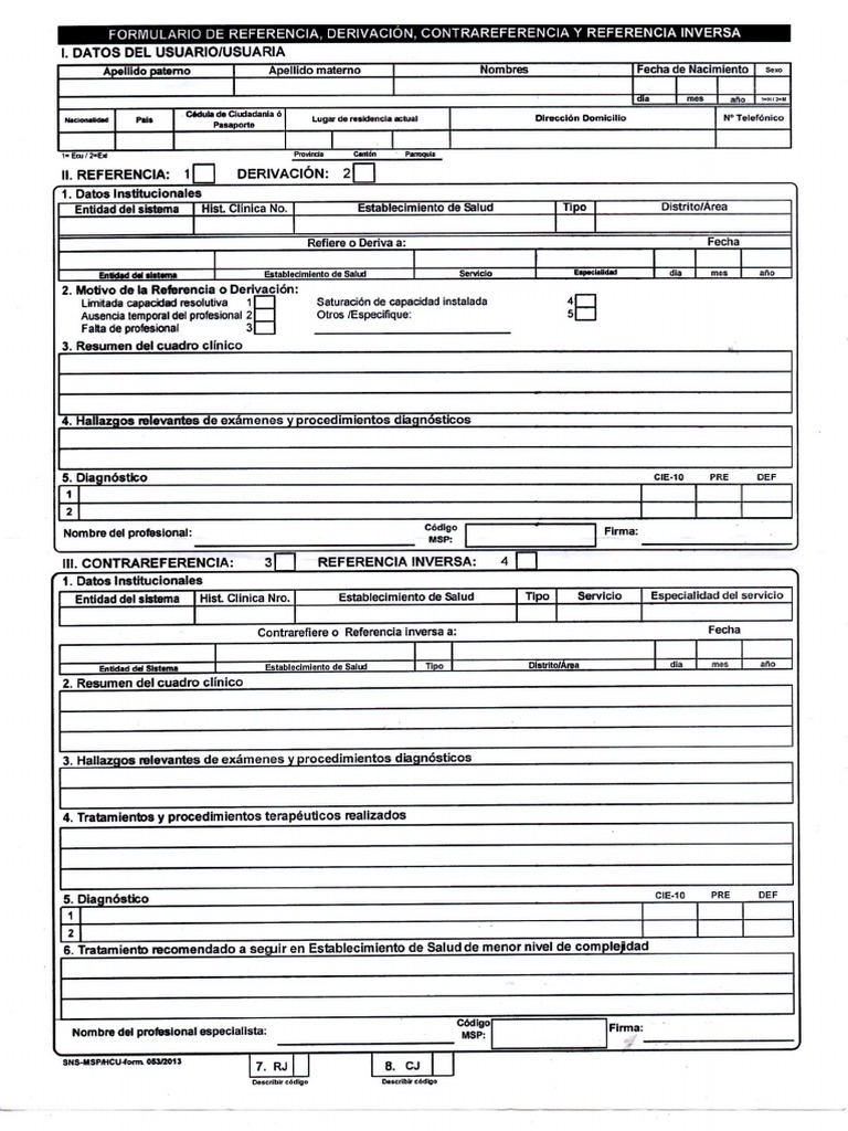 Hoja de Referencia y Contrareferencia MSP | PDF