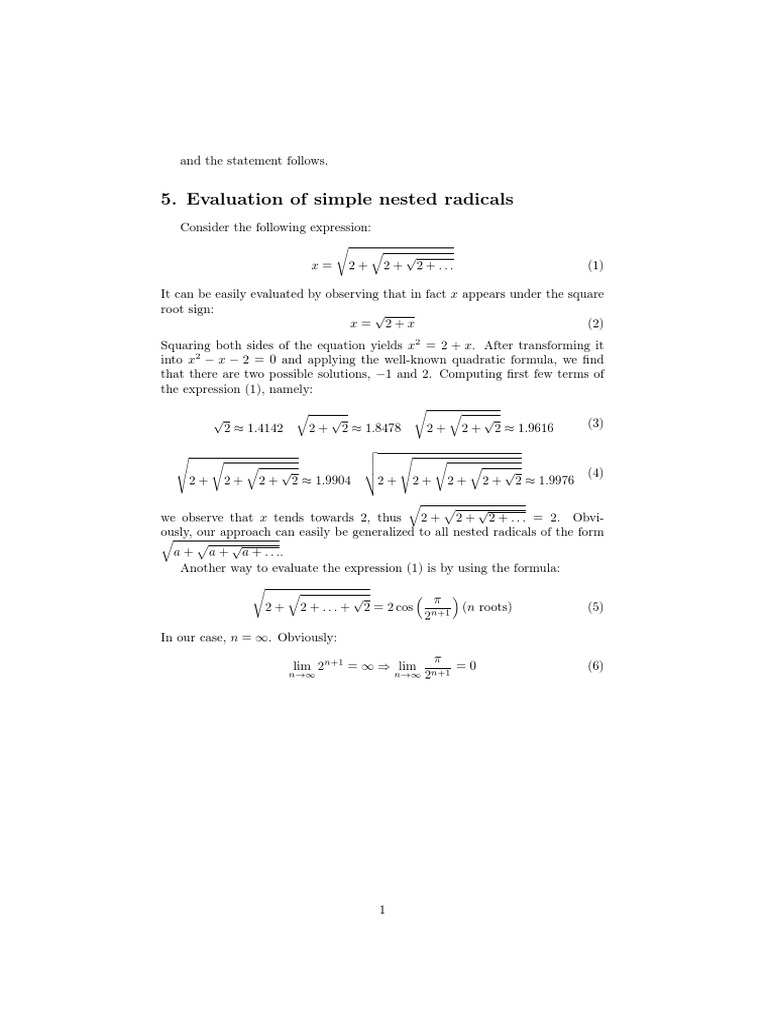 Math Enthusiasts: Nested Radicals | PDF