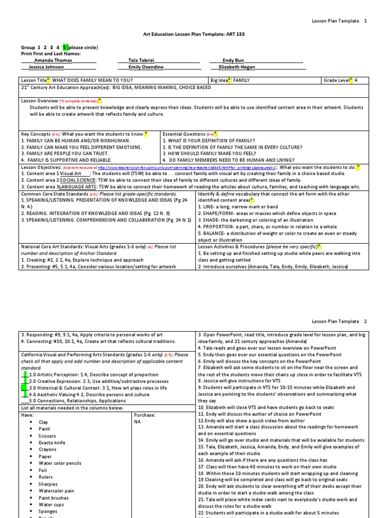 Family-Themed Art Lesson Plan for Grade 4 | PDF | Lesson Plan | Cognition