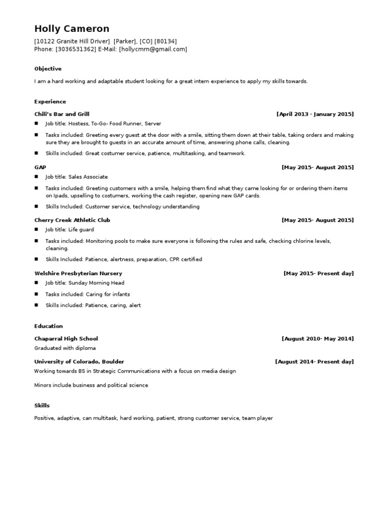 Holly Cameron's Internship Resume | PDF | Career & Growth | Business