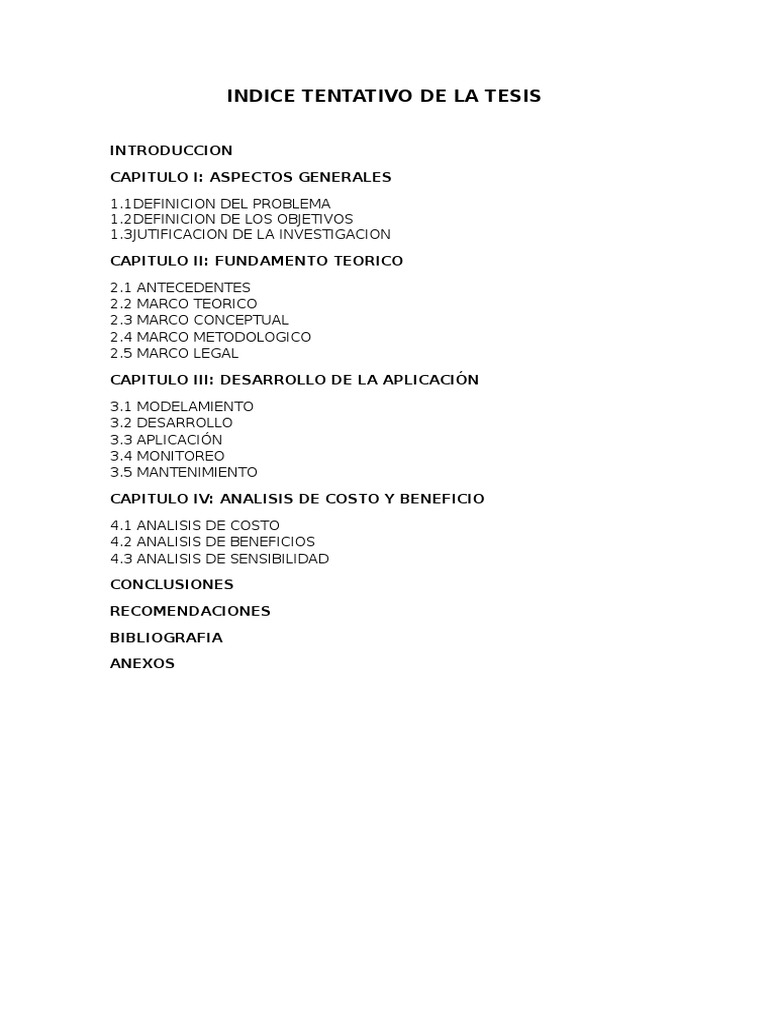 Indice Tentativo de La Tesis | PDF