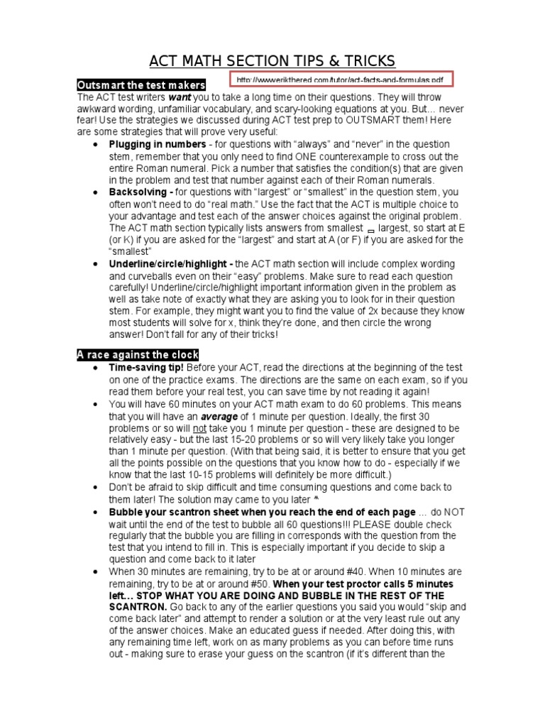 Act Math Tips Tricks | PDF | Act (Test) | Test (Assessment)