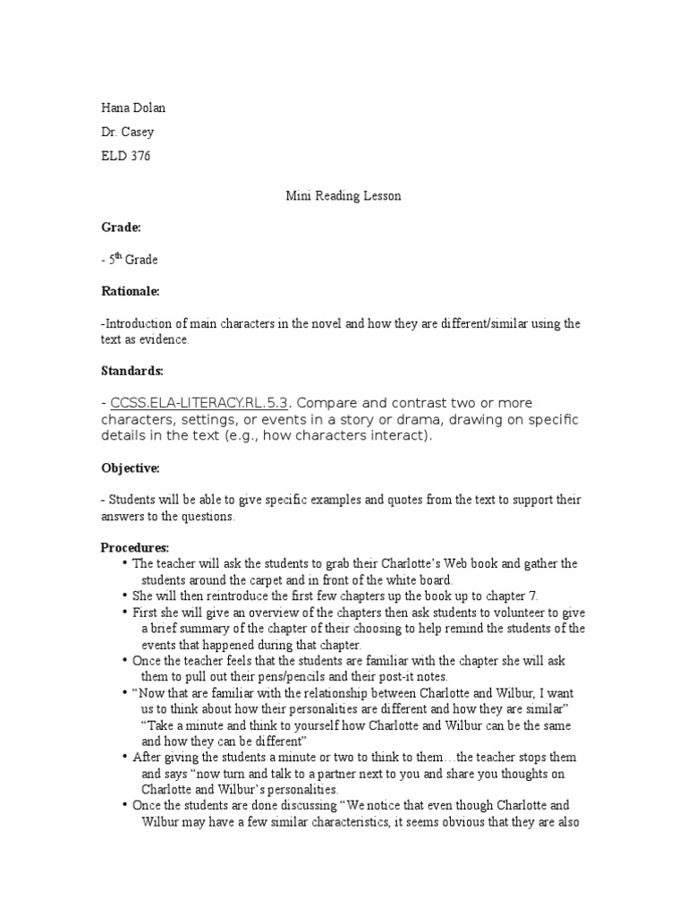 Reading Mini Lesson Eld 308 | PDF | Teachers | Learning