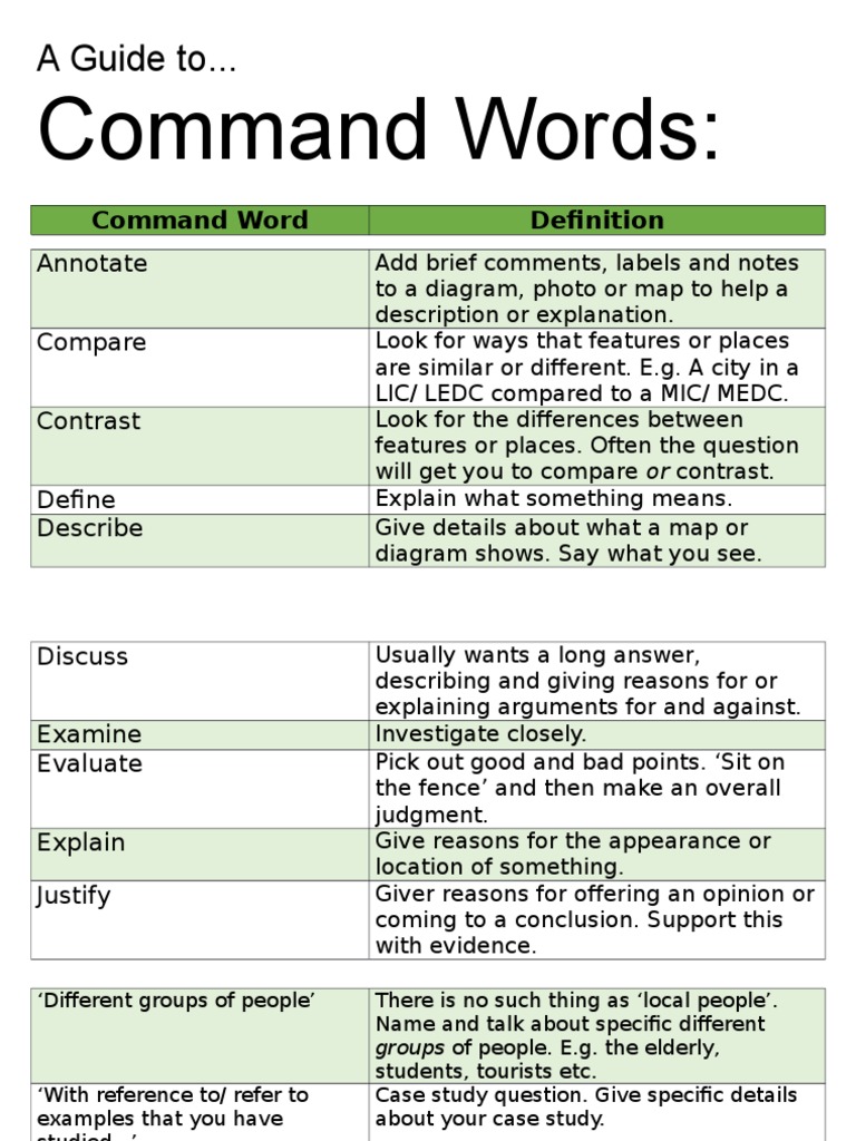A Guide To Command Words | PDF