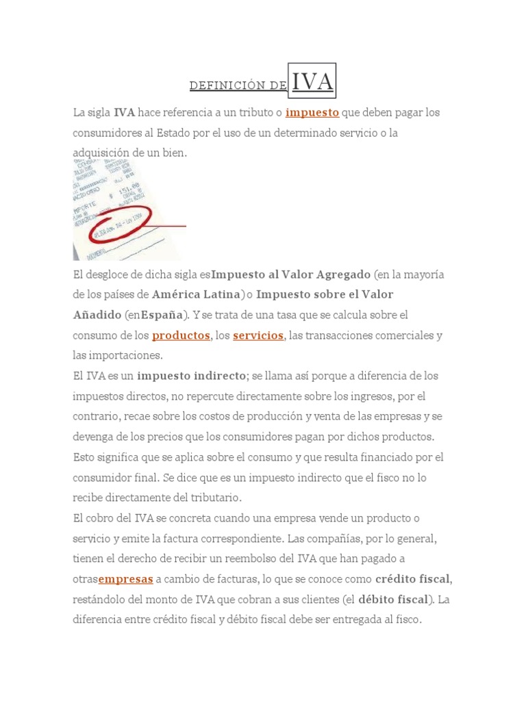 Iva, Definicion de Iva, Emprendedores | PDF | Impuesto al valor ...