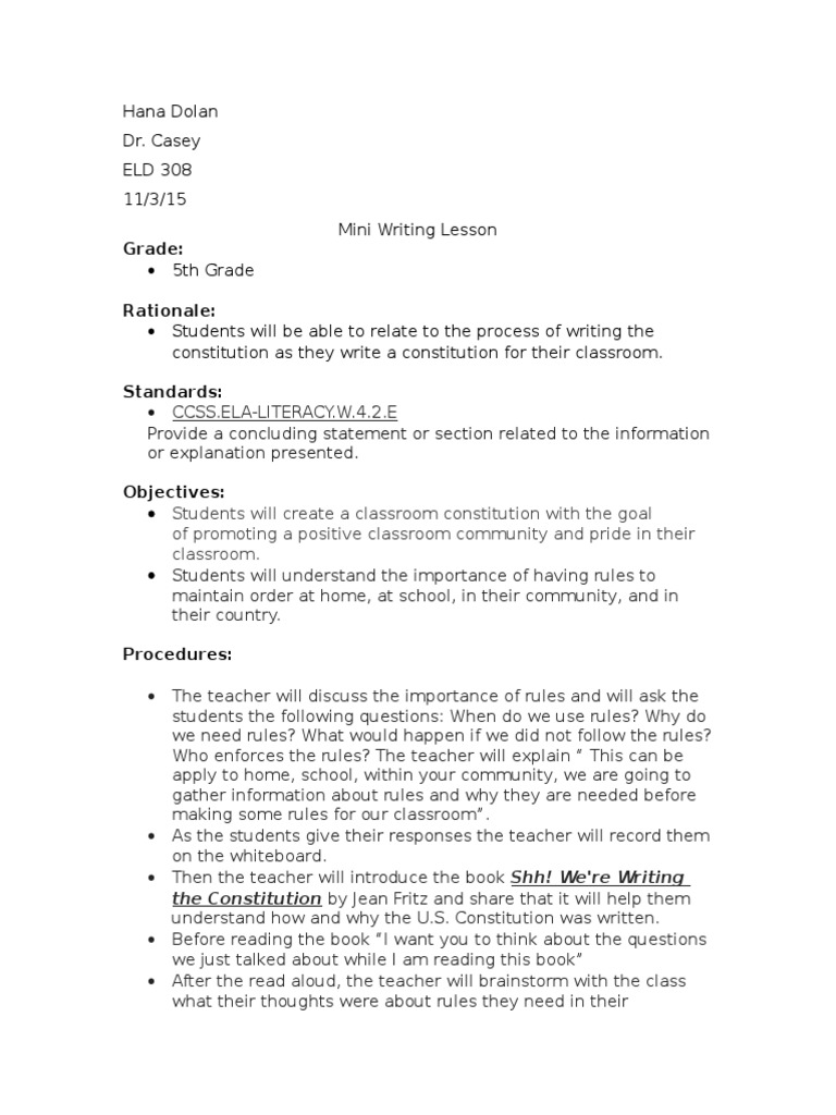 Mini Writing Lesson 2 Eld 308 | PDF | Classroom | Educational Assessment