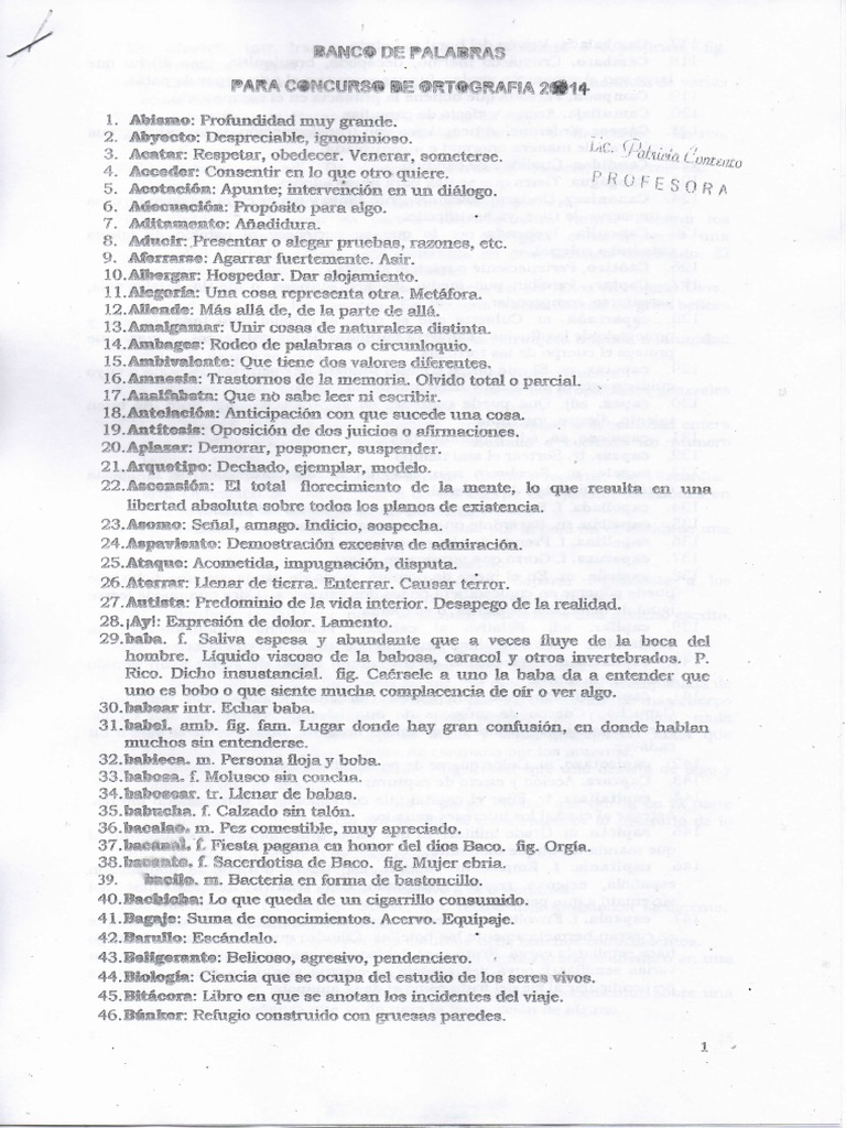 BANCO DE PALABRAS PARA CONCURSO DE ORTOGRAFÍA.pdf | PDF | Papa | Naturaleza