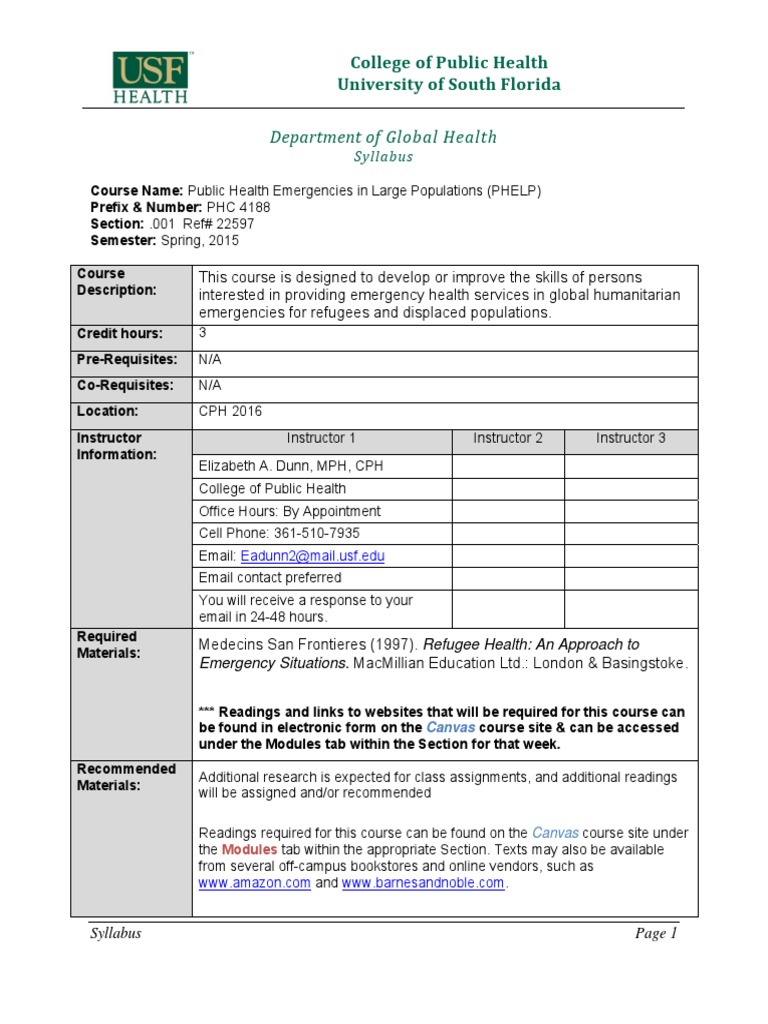 PHC4188: Public Health Emergencies in Large Populations (PHELP) | PDF | Turnitin | Plagiarism