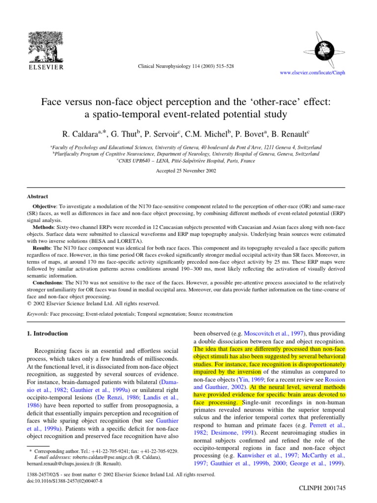 Face Versus Non-Face Object Perception and The Other-Race' Effect | PDF ...