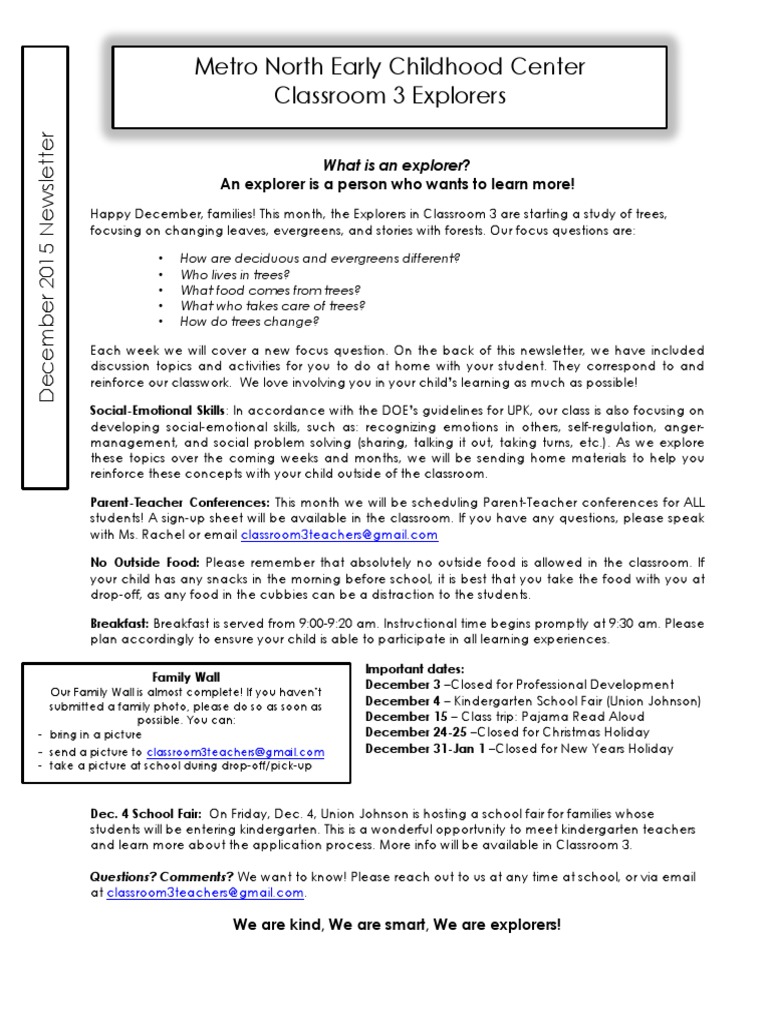 December Parent Letter | PDF | Emotional Self Regulation | Classroom