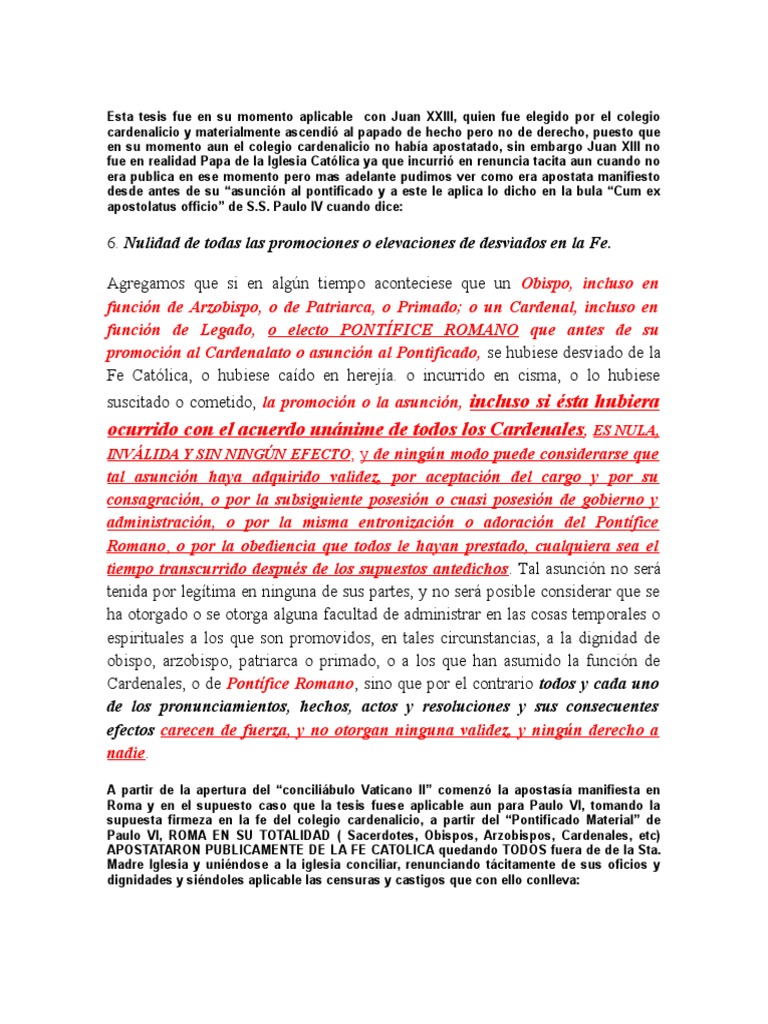Breve Explicación A La Tesis de Cassiciacum | PDF | Papa | Iglesia Católica