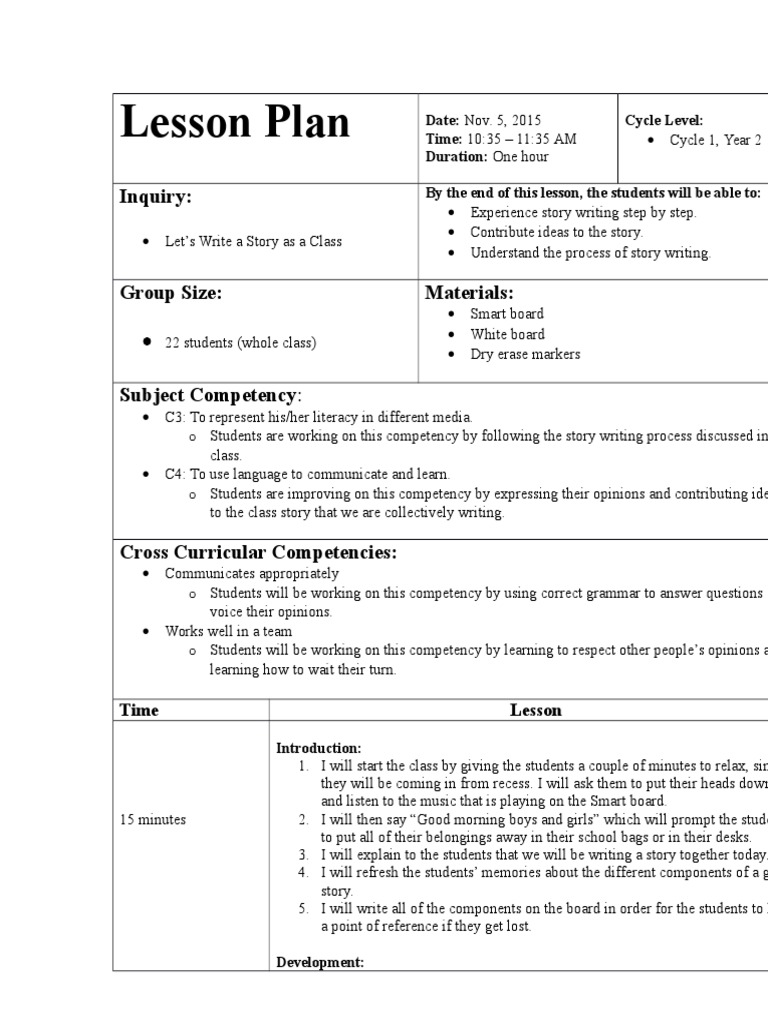 Lets Write A Story Lesson Plan #4 | PDF | Competence (Human Resources ...
