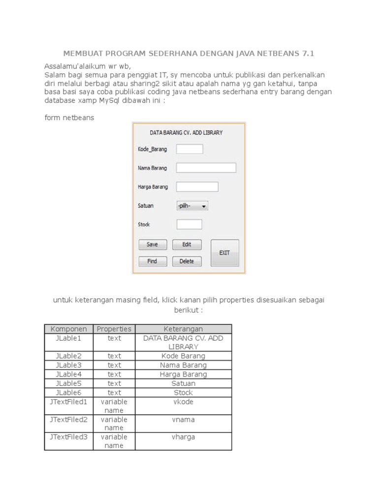 Membuat Program Sederhana Dengan Java Netbeans 7 | PDF