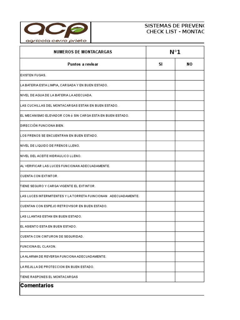 Check List de Montacargas | PDF