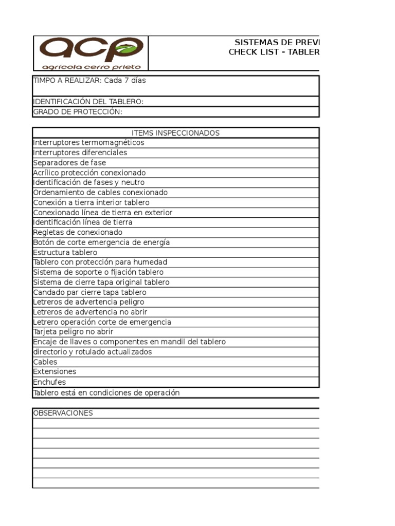 Check List De Tableros De Distribucion Pdf