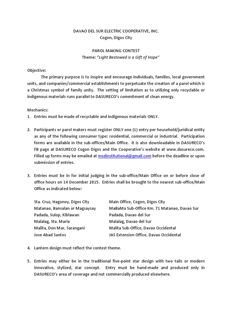 Parol Making Contest | Download Free PDF | Business