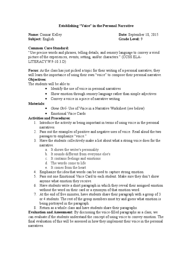 Gone Girl-Use of Voice in A Narrative Worksheet (See Below) | PDF ...