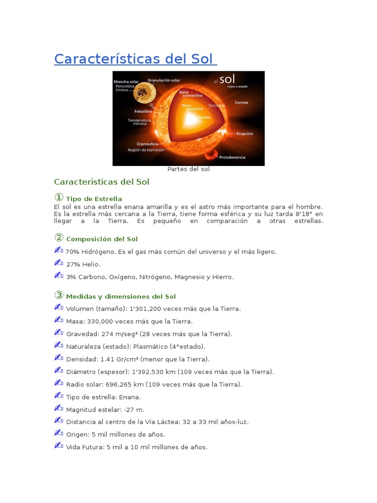 Características Del Sol | Descargar gratis PDF | Dom | Estrellas