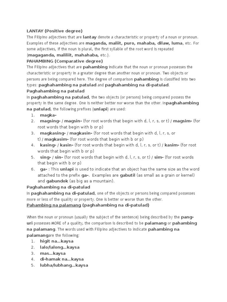 A Comprehensive Explanation of the Degrees of Comparison in Filipino ...
