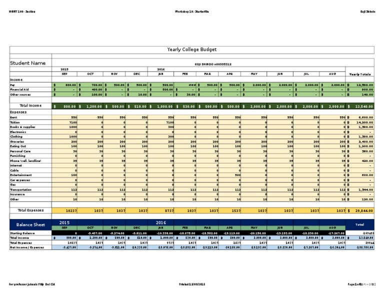 College Student Budget Analysis | PDF