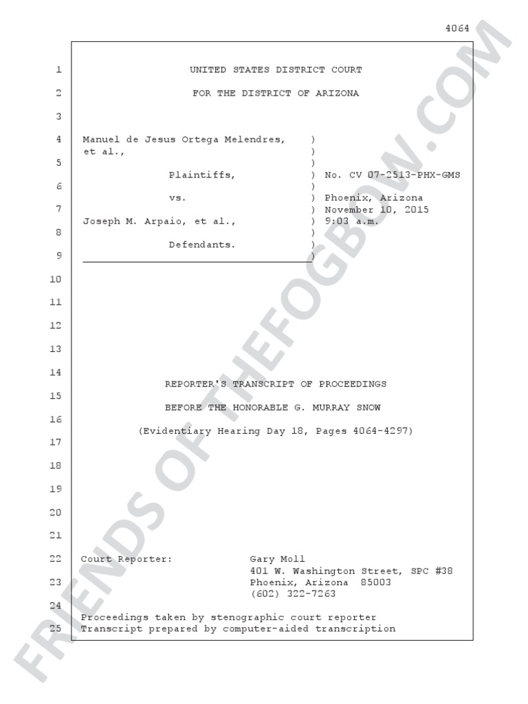 Melendres v. Arpaio #1544 Nov 10 2015 TRANSCRIPT - DAY 18 Evidentiary ...
