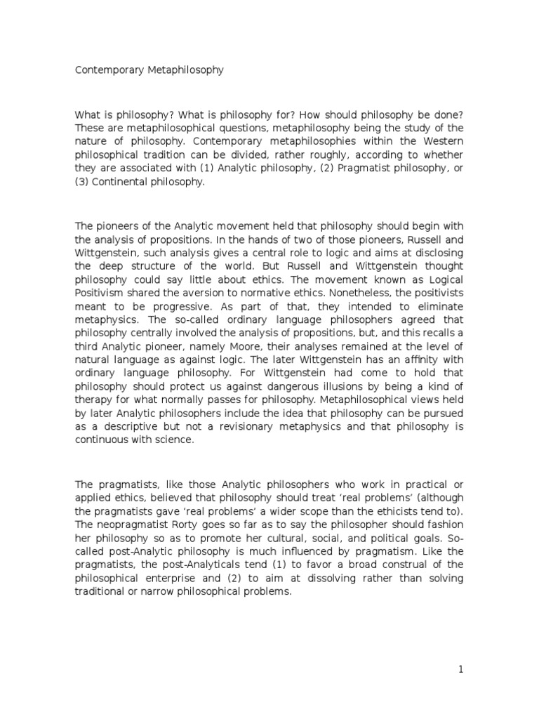 Overview of Contemporary Metaphilosophy | PDF | Metaphilosophy ...