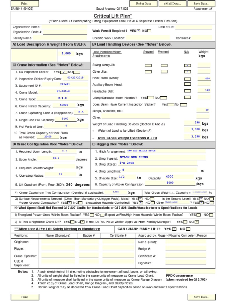 Critical Lift Plan GI 7.028 | PDF | Crane (Machine)
