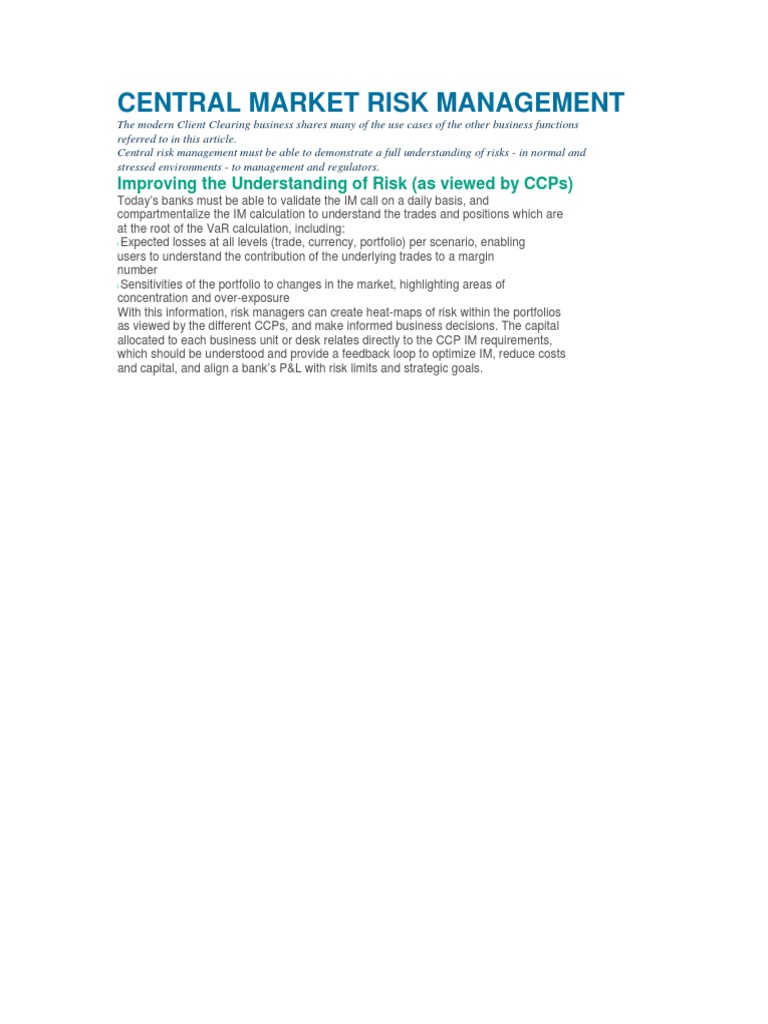 Central Market Risk Management: Improving The Understanding of Risk (As ...