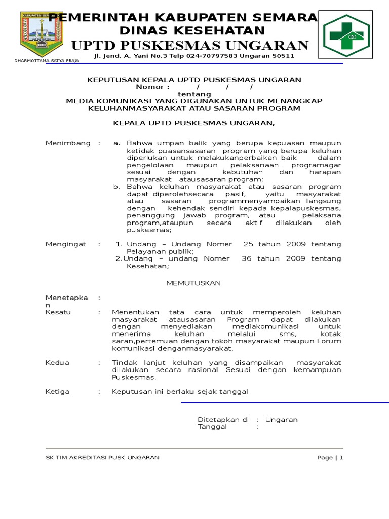 SK Kepala Puskesmas | PDF