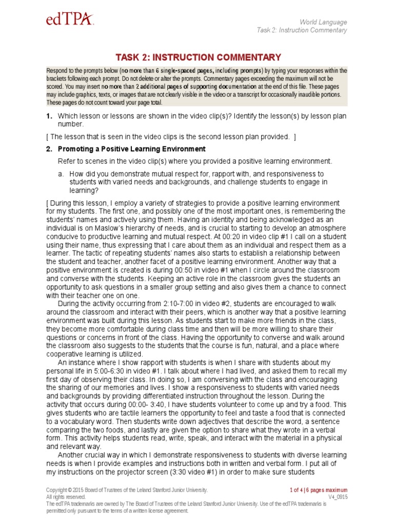 Edtpa Task 2 | PDF | Second Language | Learning