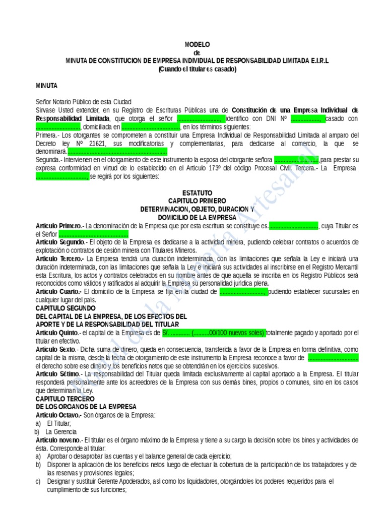 Minutas Modelo Eirl | PDF | Compañía de responsabilidad limitada | Beneficio (economía)