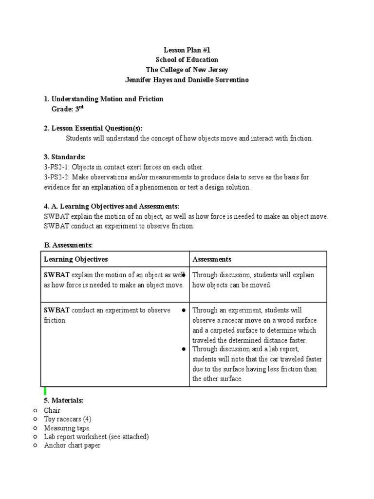 Lesson Plans Science | PDF | Friction | Experiment