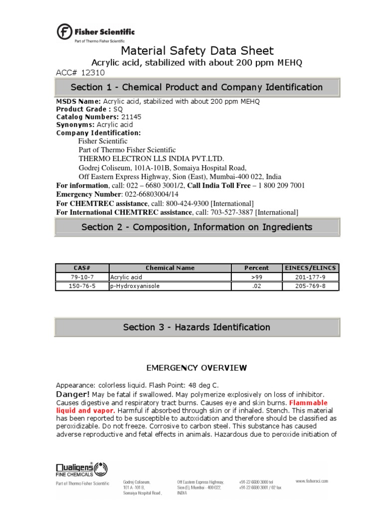 Material Safety Data Sheet: Section 1 - Chemical Product and Company ...