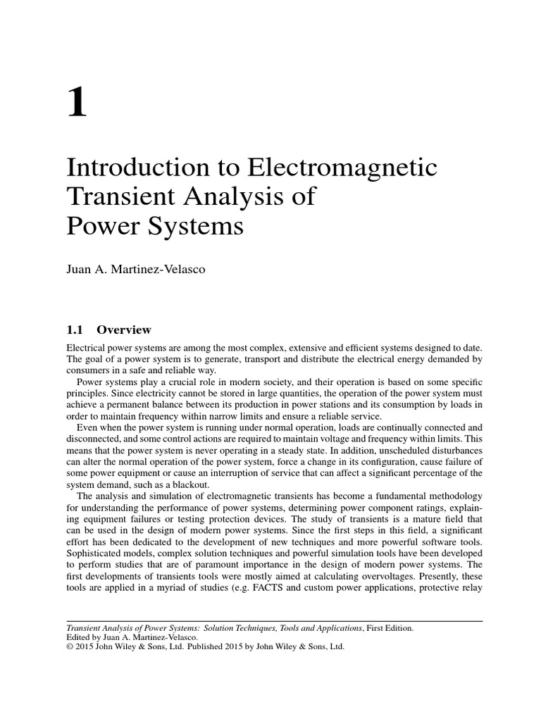 Introduction To Electromagnetic Transient Analysis of Power Systems ...