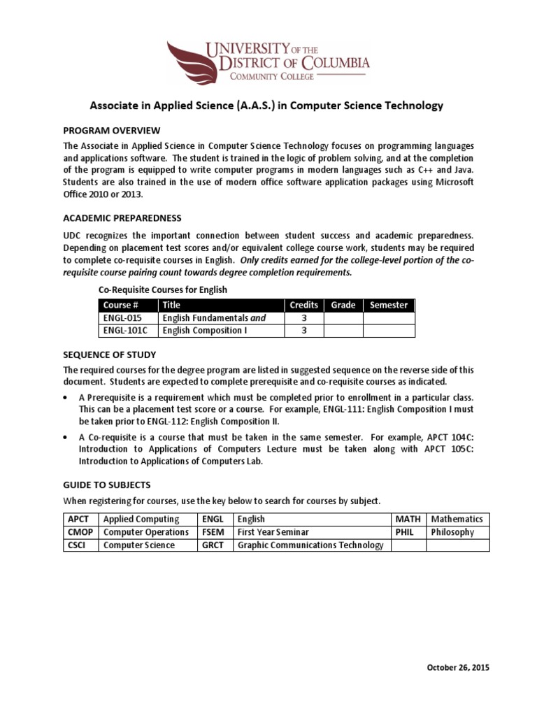 AAS Computer Science Technology | PDF | Associate Degree | Course Credit