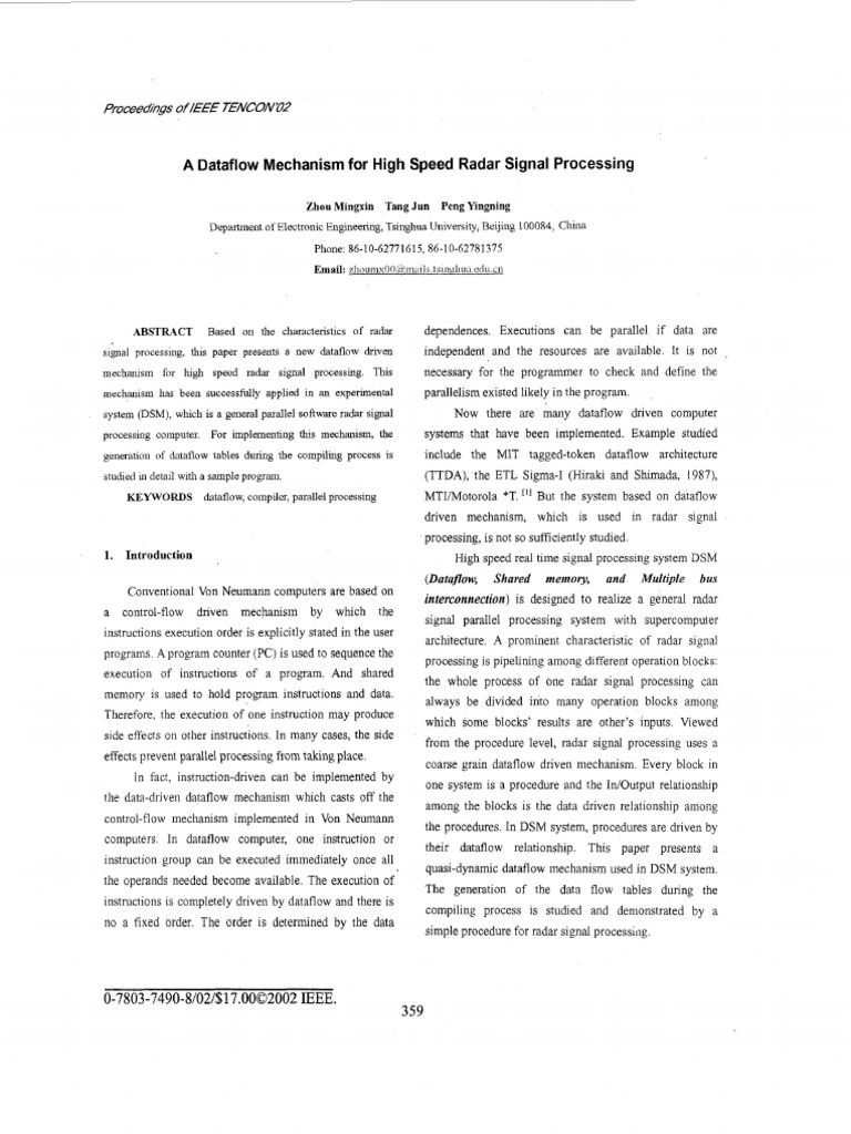 A Dataflow Mechanism For High Speed Radar Signal Processing | PDF | Instruction Set | Input/Output