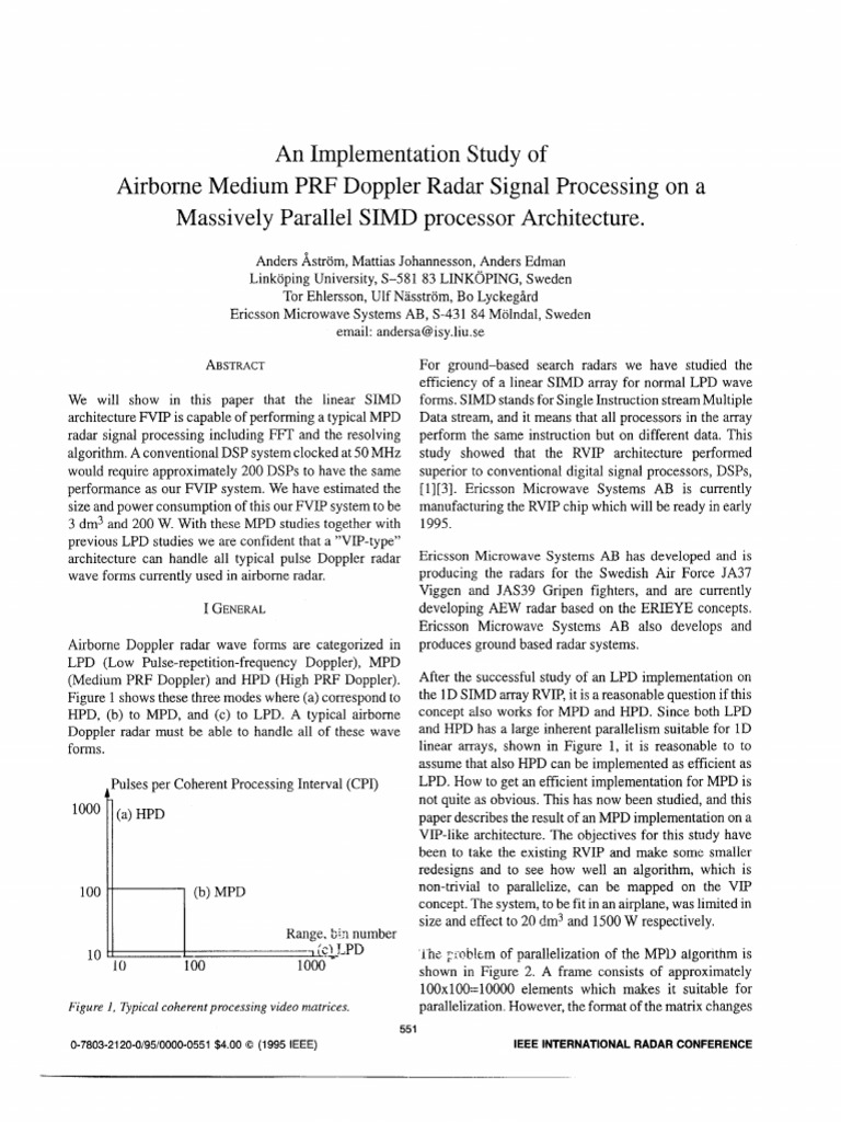 An Implementation Study of Airborne Medium PRF Doppler Radar Signal Processing On A Massively ...