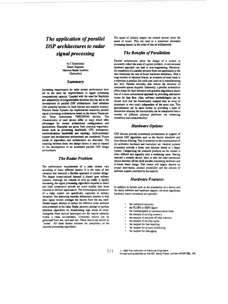 Parallel DSP Architectures for Radar Signal Processing: A Case Study on the Benefits and ...