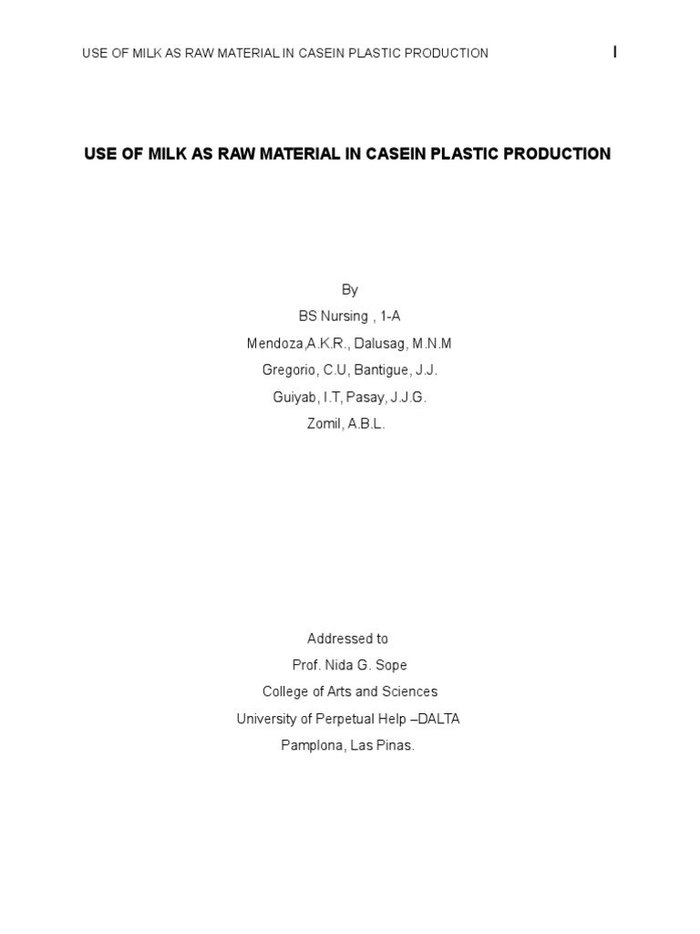 USE OF MILK AS RAW MATERIAL IN CASEIN PLASTIC PRODUCTION Final ...