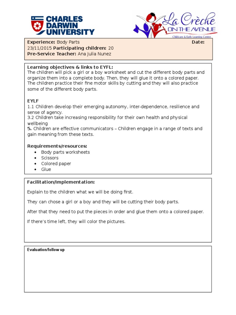 Body Parts Activity for Kids | PDF | Self-Improvement | Wellness