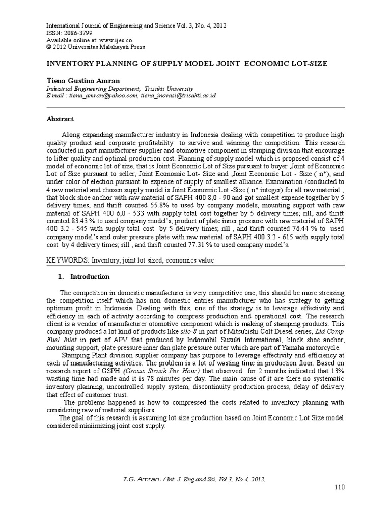 Inventory Planning of Supply Model Joint Economic Lot-Size | PDF ...